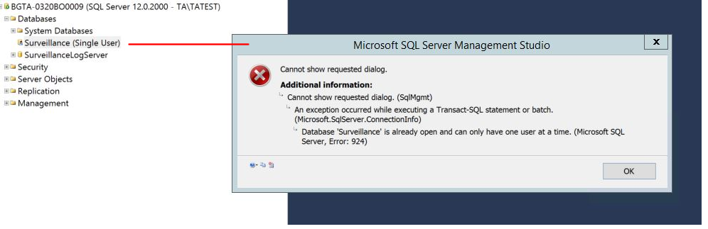 Error: "Database 'Surveillance' is already open and can only have one user at a time."