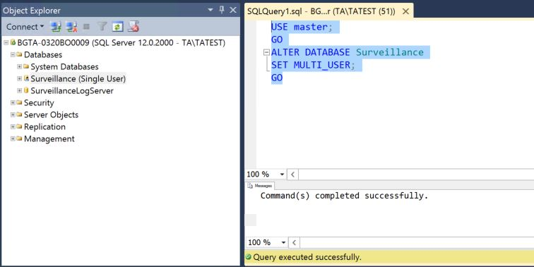 Error: "Database 'Surveillance' is already open and can only have one user at a time."