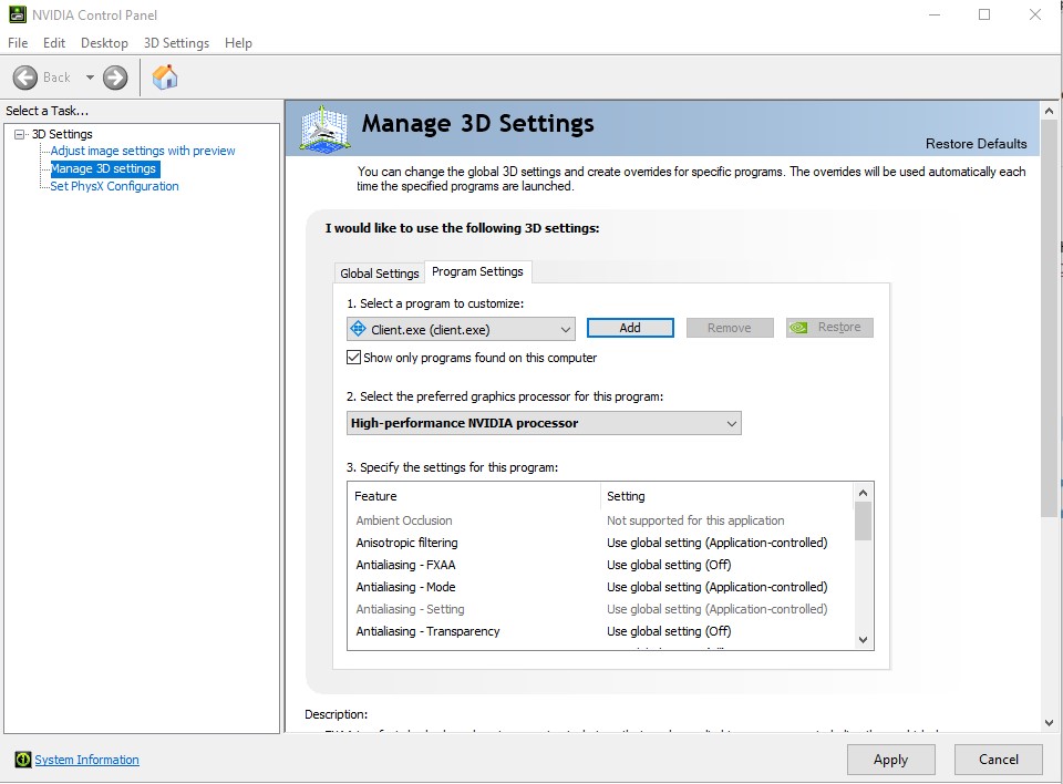 How to run the XProtect Smart Client on Nvidia Optimus hybrid graphic cards