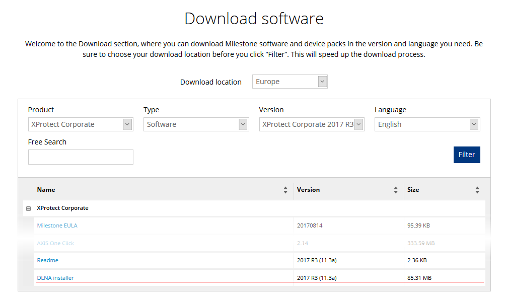 Where to find the DLNA installer in XProtect