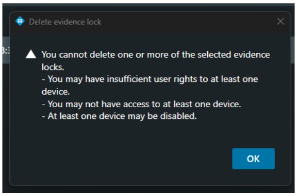 Cannot delete evidence locks when any one of the associated devices is ...