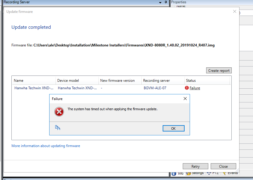 Updating Device Firmware Fails — The System Has Timed Out When