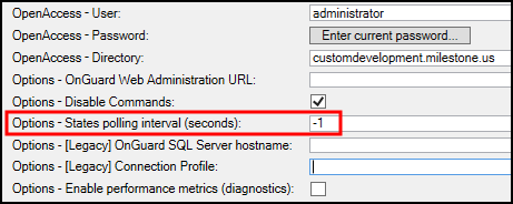OnGuard XProtect Access version 4.3 workaround — disable status polling. LenelS2 (troubleshooting)