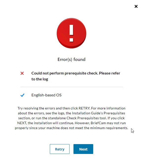 XProtect Rapid Review — 'Could not perform prerequisite check. Please ...