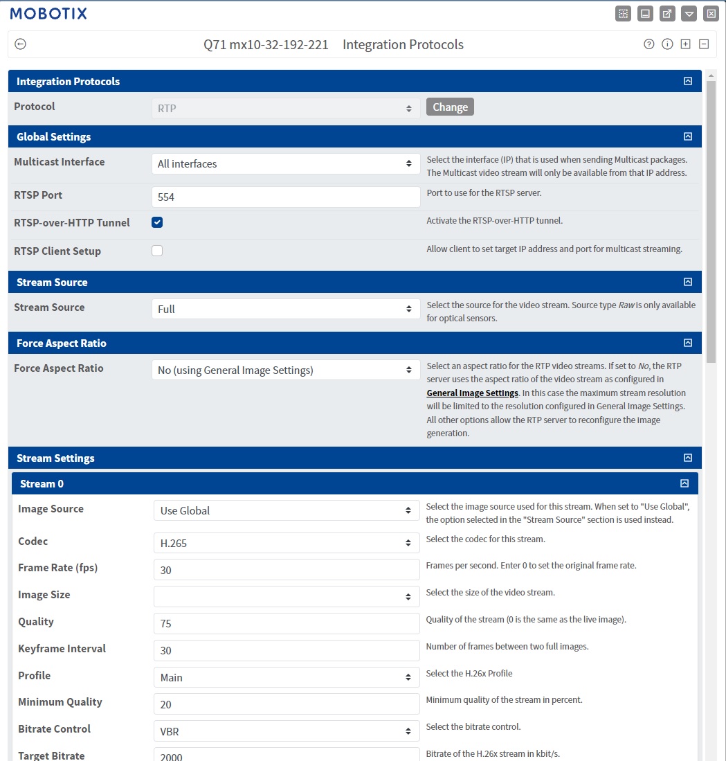 Mobotix Q71 — how to enable and use H.264 and H.265 codecs