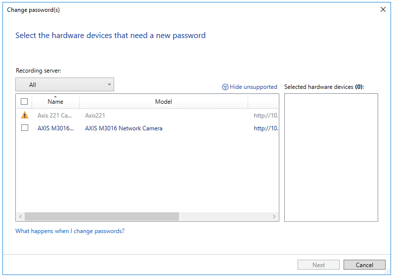 How to change the device passwords through the Management Client