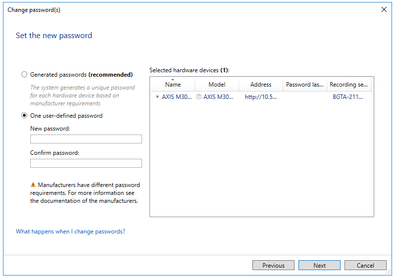 How to change the device passwords through the Management Client