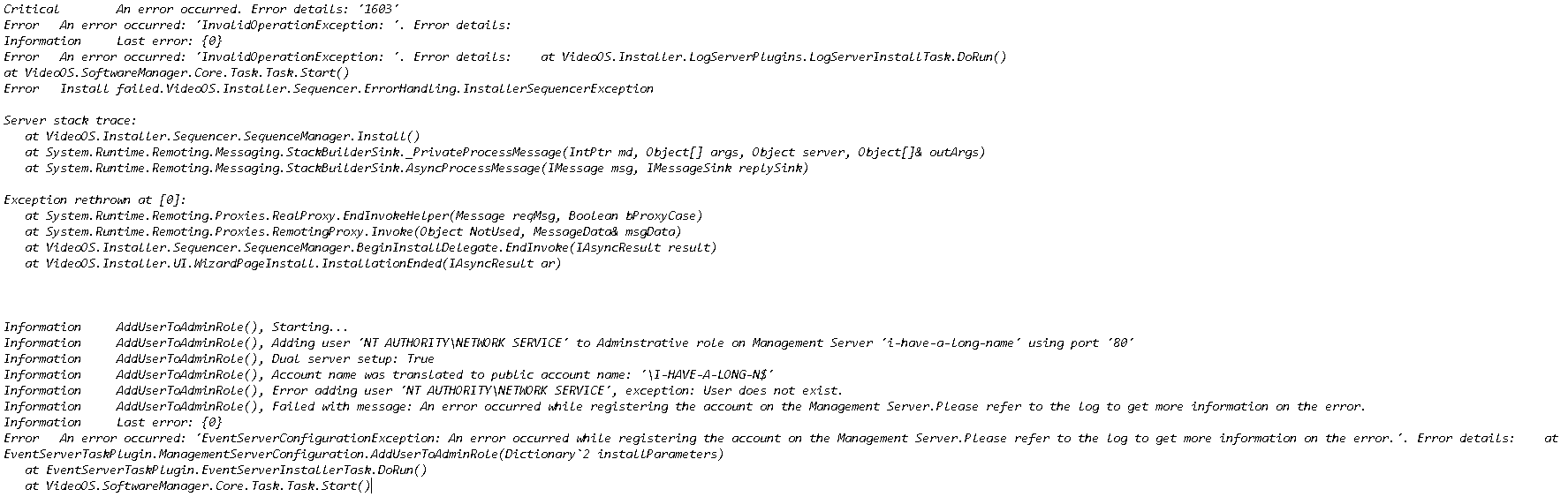 Eventlog Server Installation Fails When Computer Hostname Is 15
