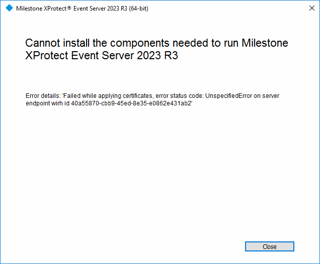 Installation Failing — Error Failed While Applying Certificates Error